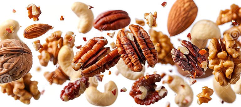 Levitating Nuts Falling in Mid Air on White Background, Isolated ...