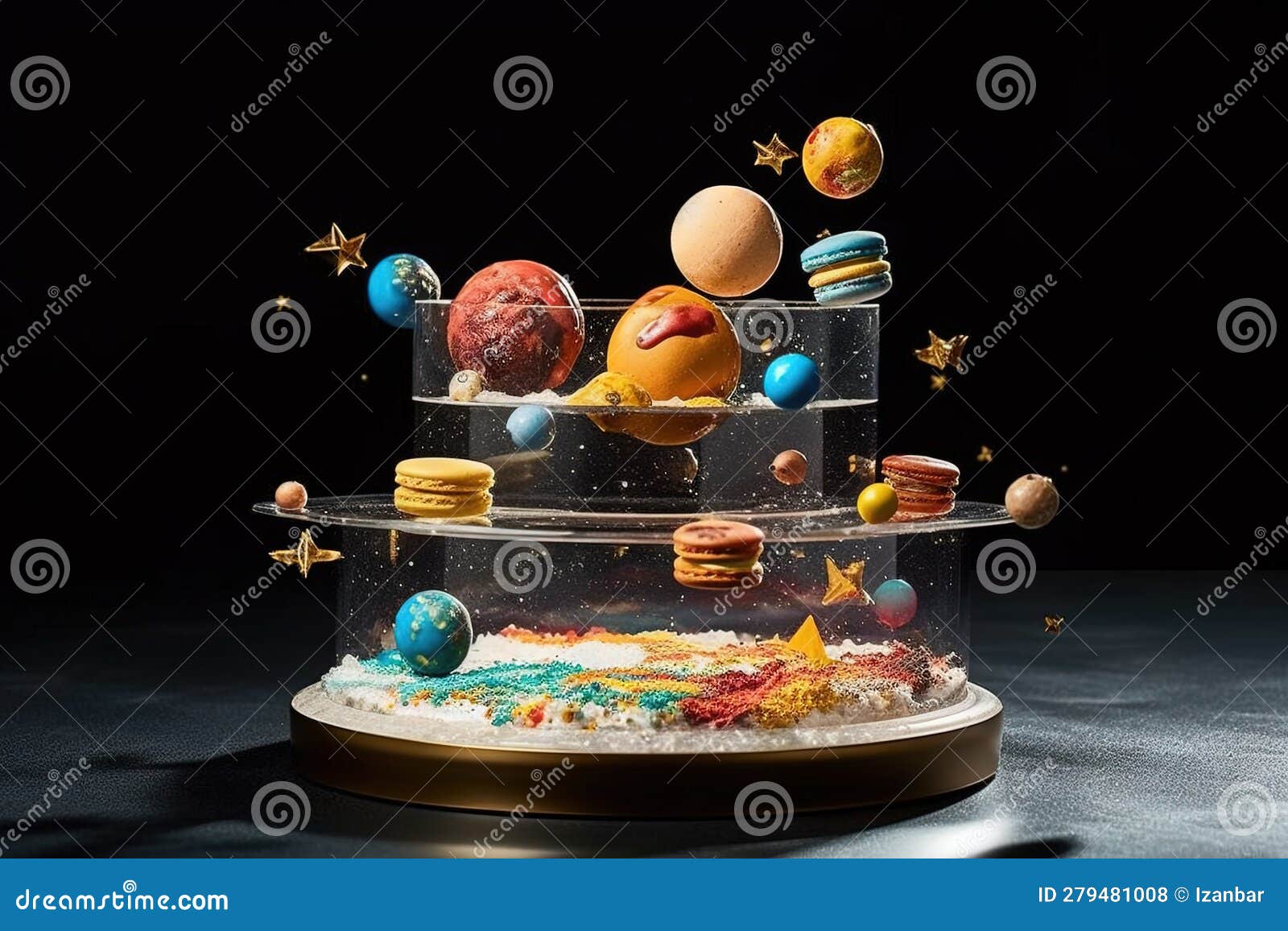 Levitating with Planets Birthday Cake Illustration Generative Ai Stock ...