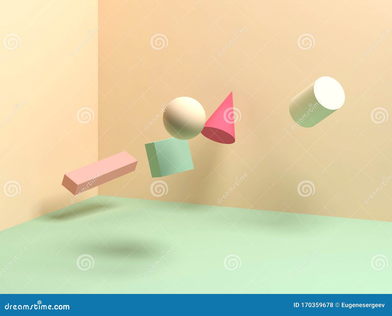 Levitating Primitive Geometric Shapes. Zero Gravity, 3d Rendering Stock ...
