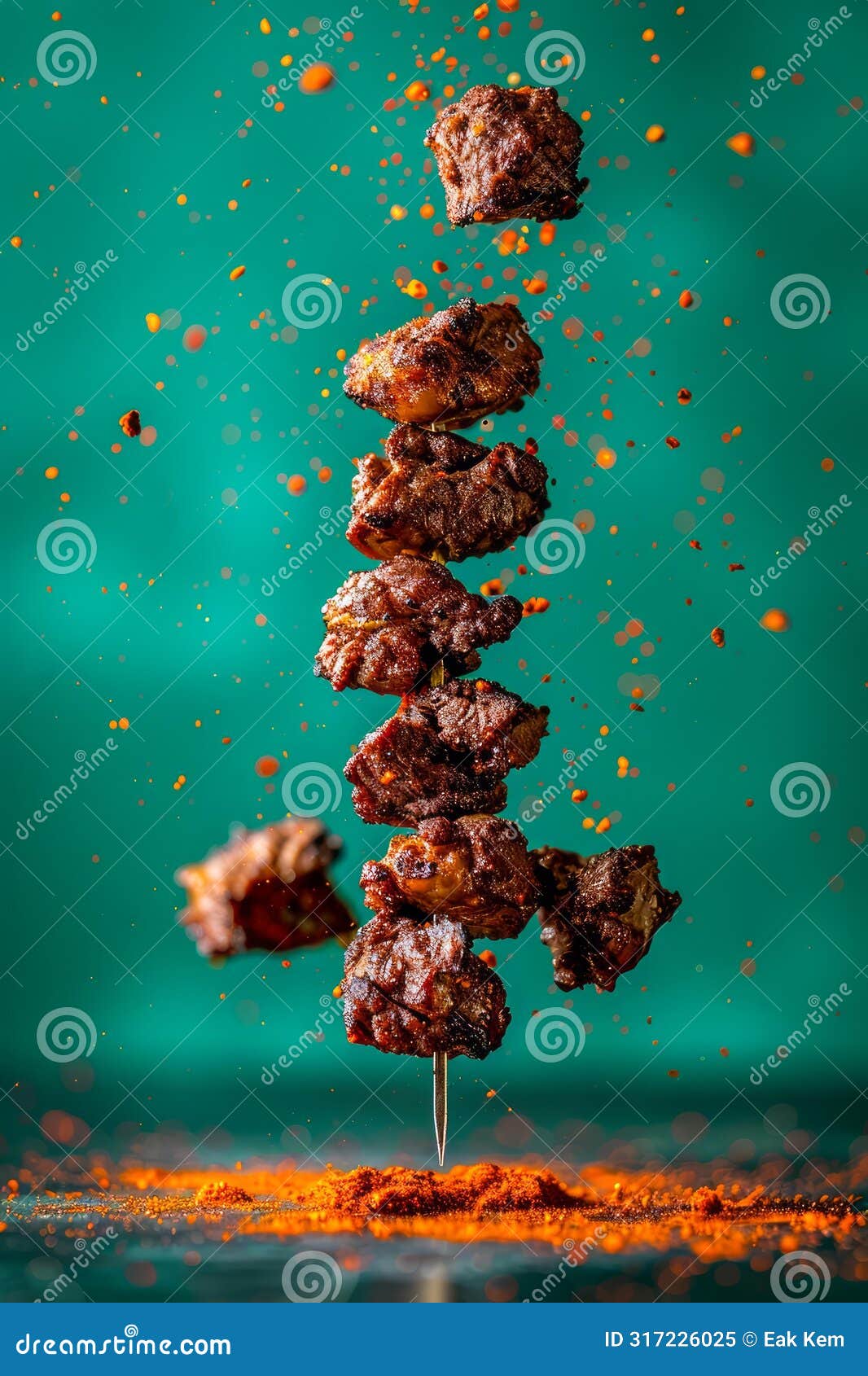 Levitating Spicy Barbecued Meat Chunks With Vibrant Orange Powder ...