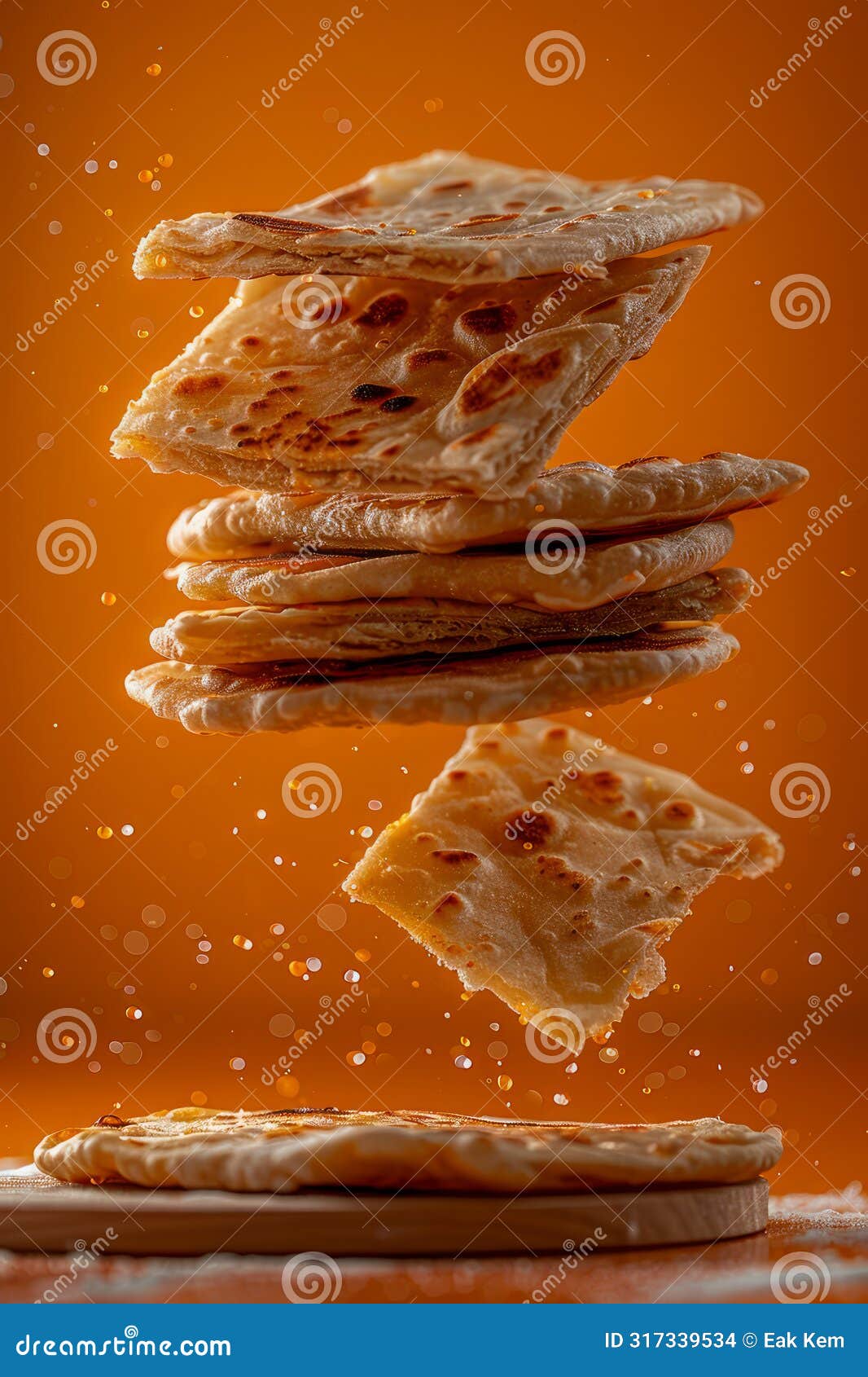 Levitating Stack of Golden Brown Flaky Crackers with Crisp Crumbs ...