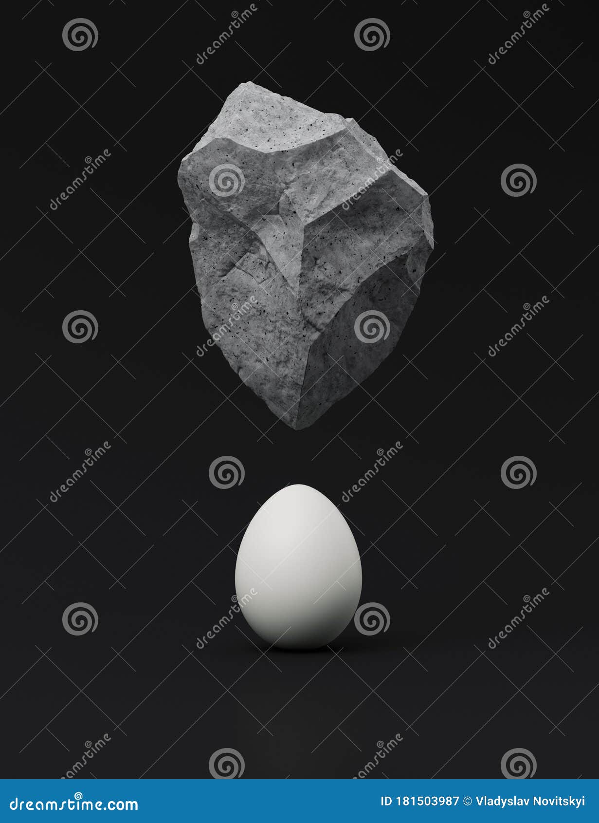 Levitating Stone Over the Egg on a Black Background, 3D Rendering Stock ...