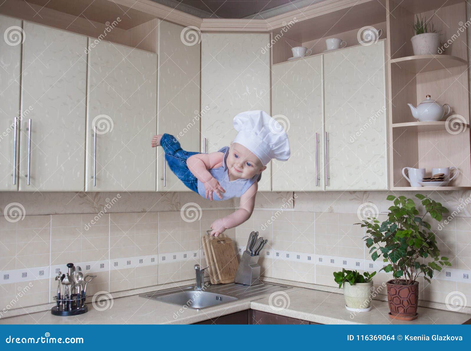 Levitation Effect. Cheerful Child Stock Photo - Image of male, dark ...