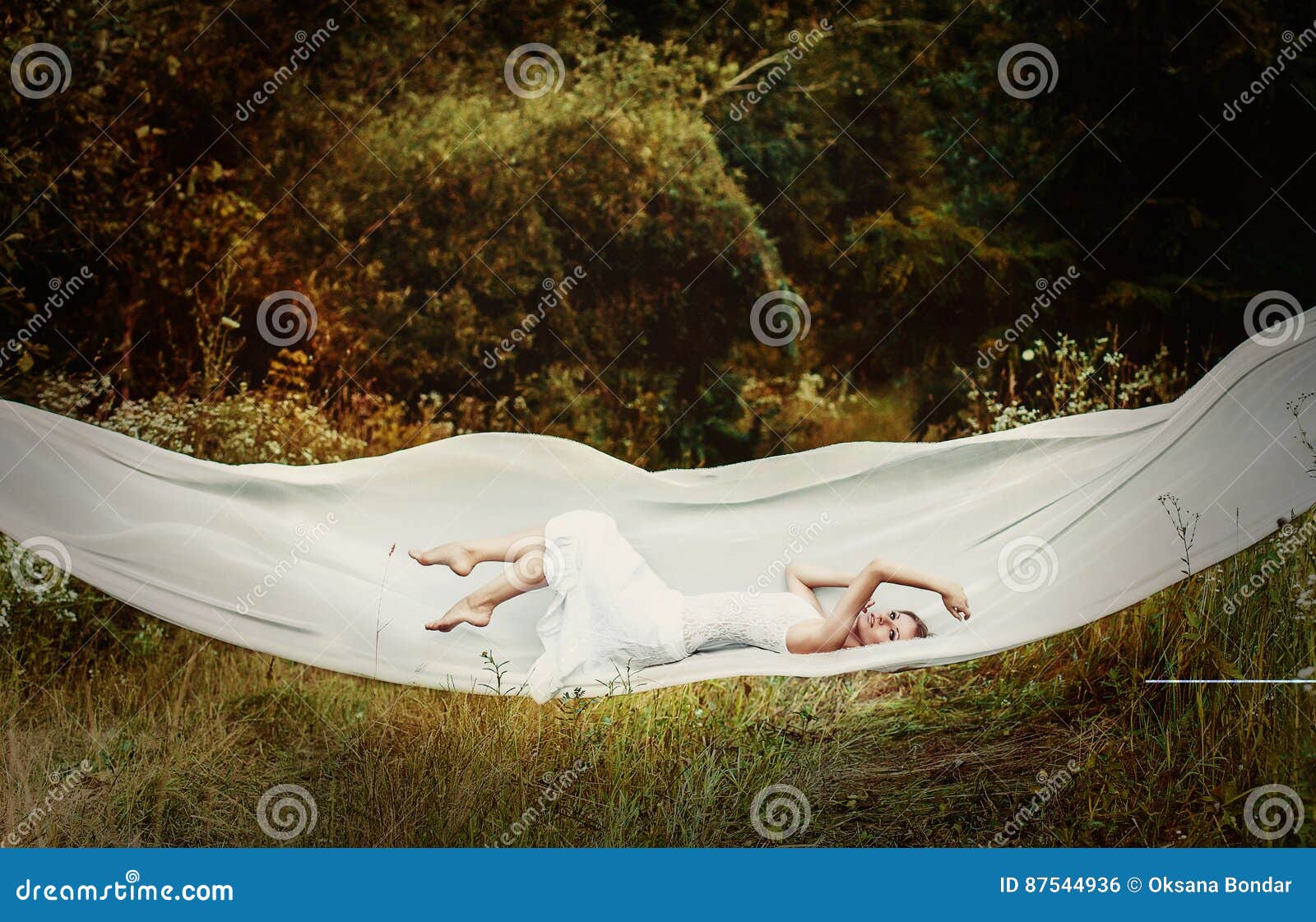 Levitation Girl on the White Cloth Stock Photo - Image of case, health ...
