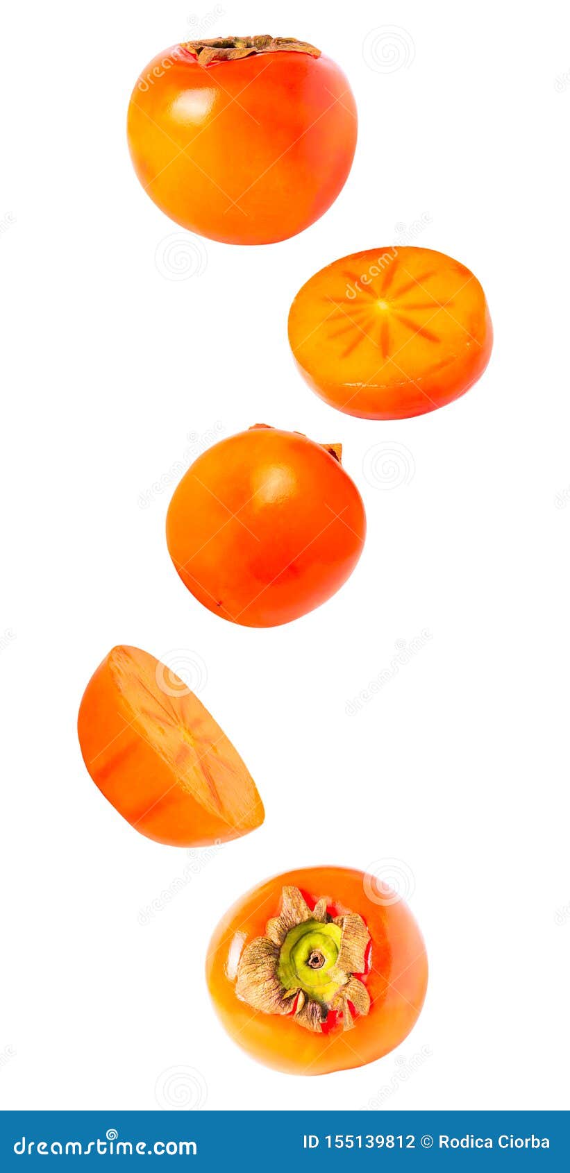 Levitation Khaki Fruits Isolated on White Background Stock Photo ...