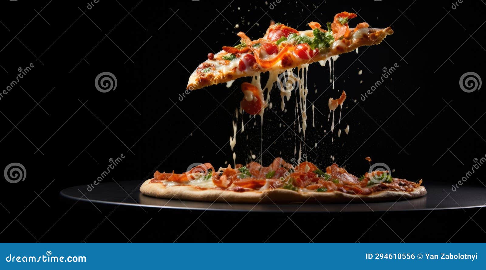 Levitation of a Pizza on a Black Background Creating an Intriguing and ...