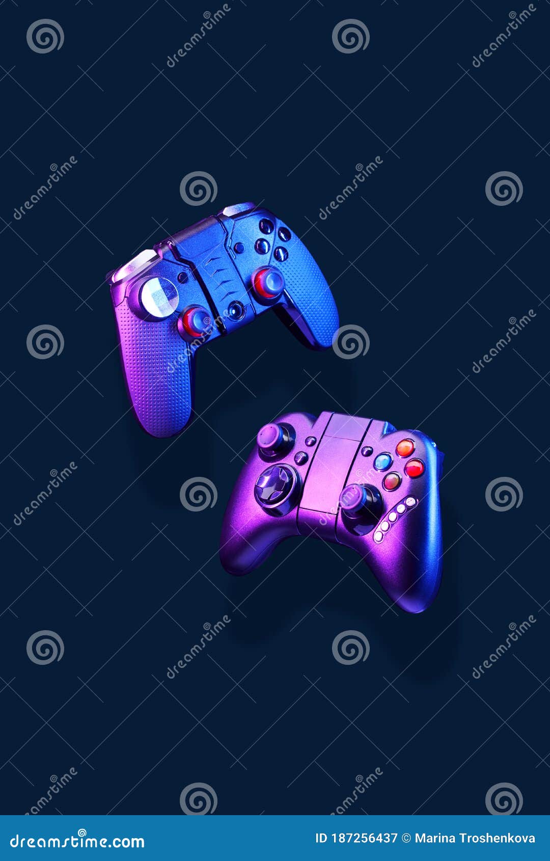 Levitation Of Controller Joystick And Headphones On A Neon Gradient ...