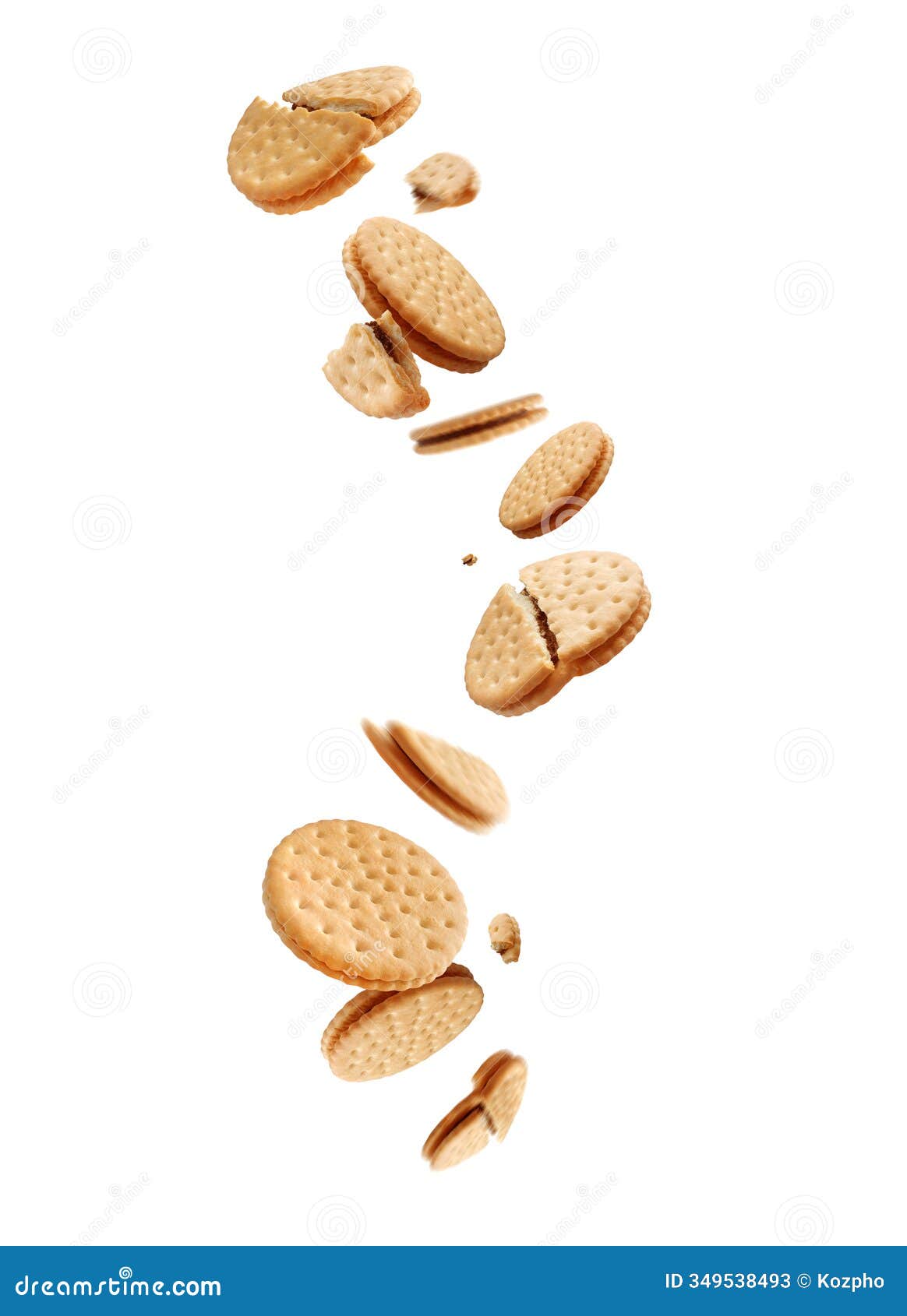 Levitation of Whole and Crushed Biscuits in the Air Isolated on a White ...