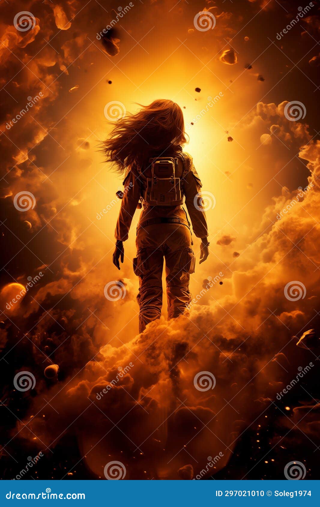 Levitation of a Woman in Outer Space, in the Rays of Light Effects ...