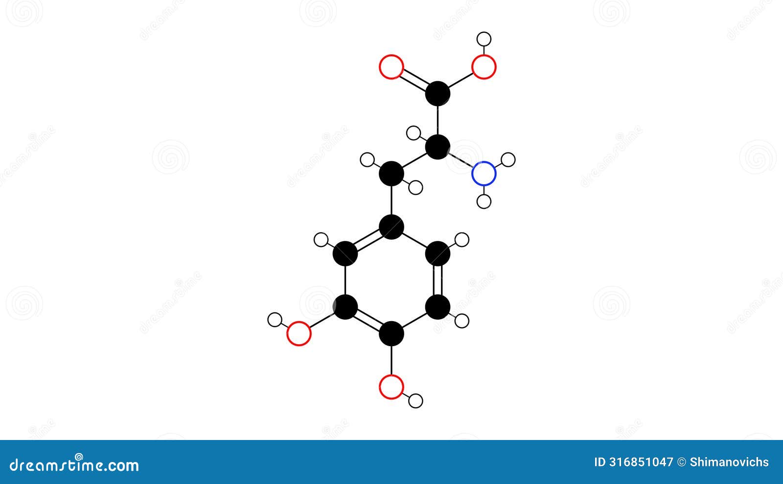 Levodopa Molecule 3d Rendering, Flat Molecular Structure With Chemical ...