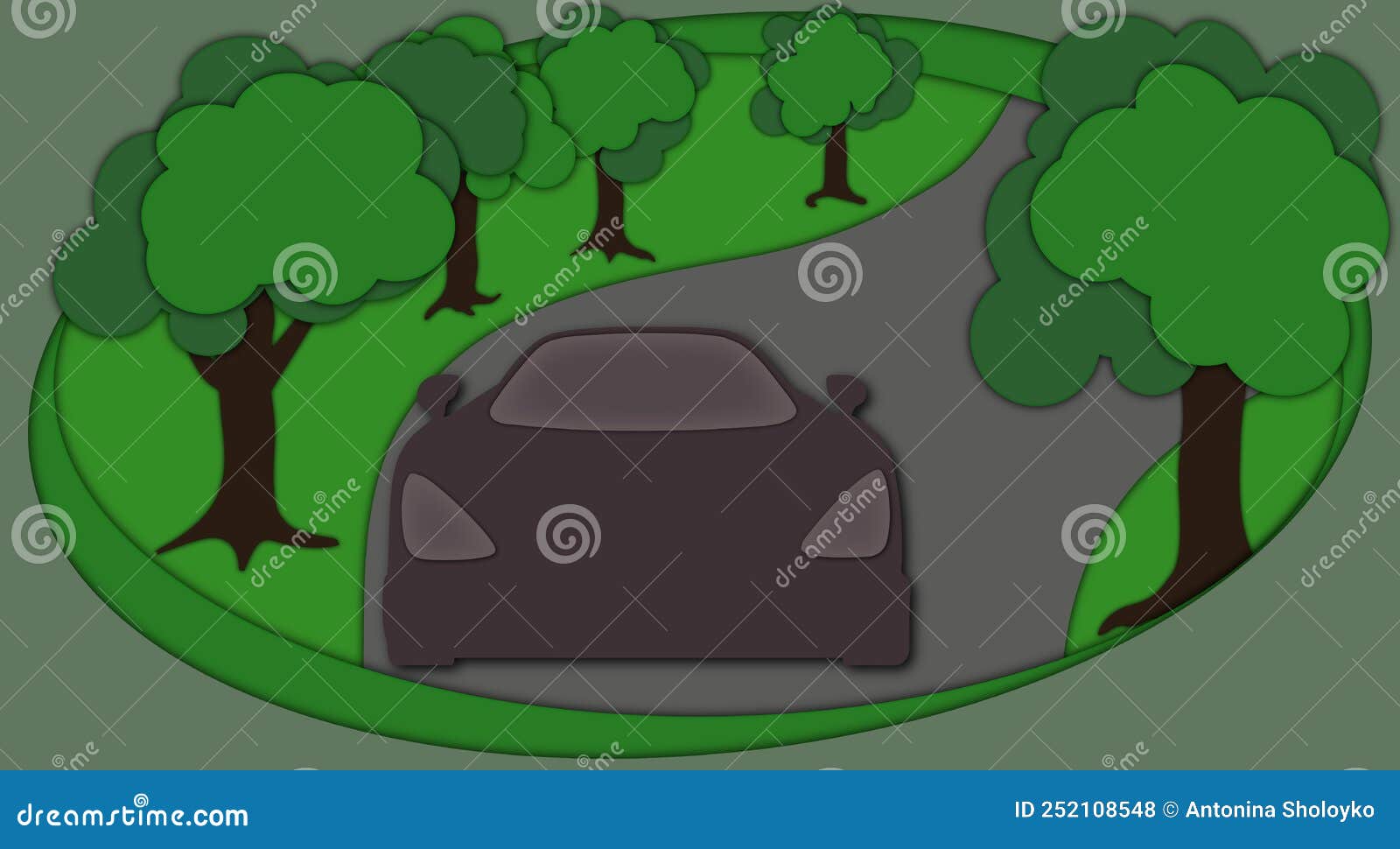 Original Background in the Style of Paper Cut Out. the Car is Driving ...