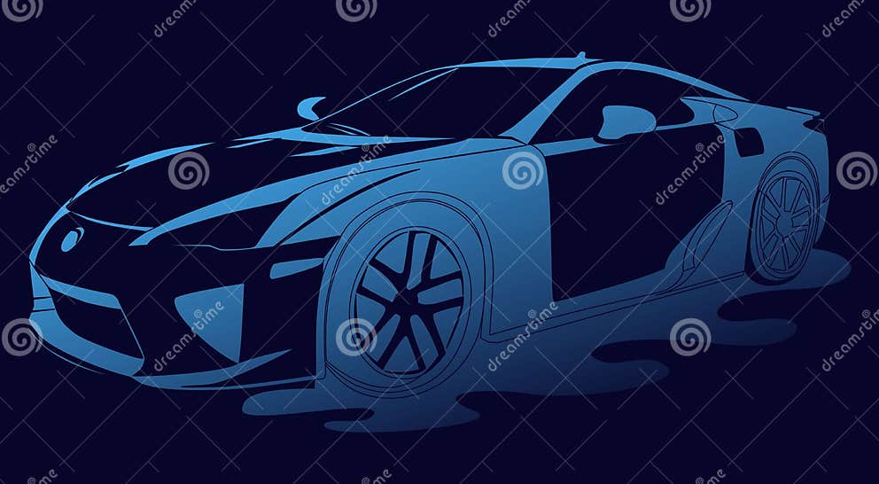 The Lexus Car, Drawn in One Line, Stands in the Moonlight in the ...