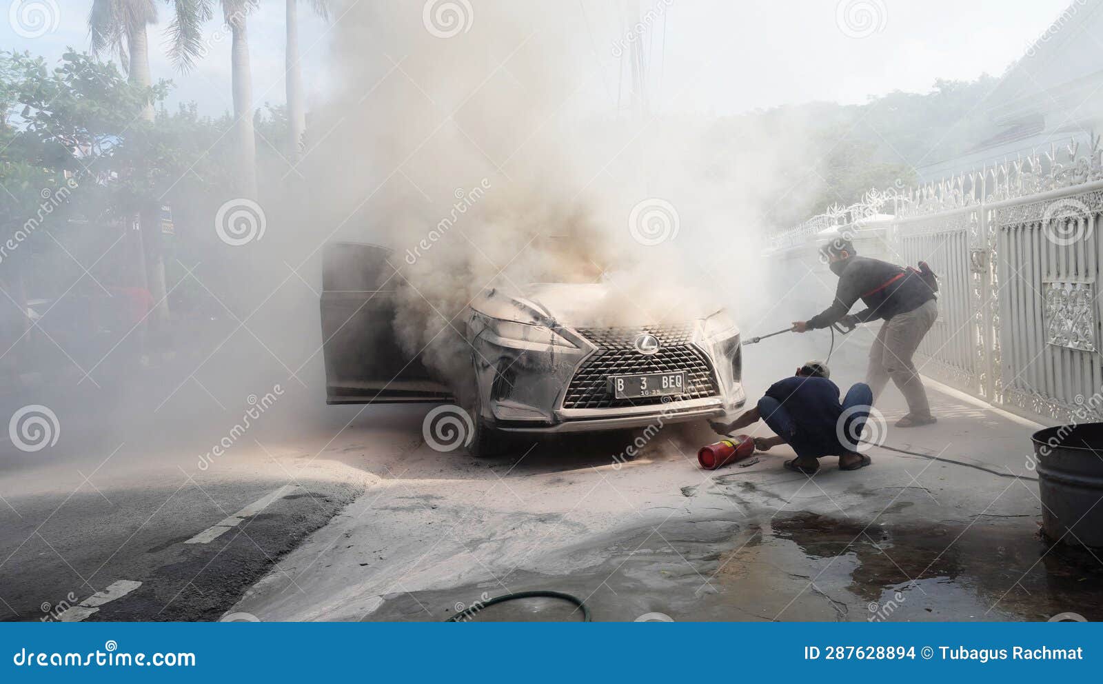 A Lexus car caught fire editorial stock image. Image of burnt - 287628894
