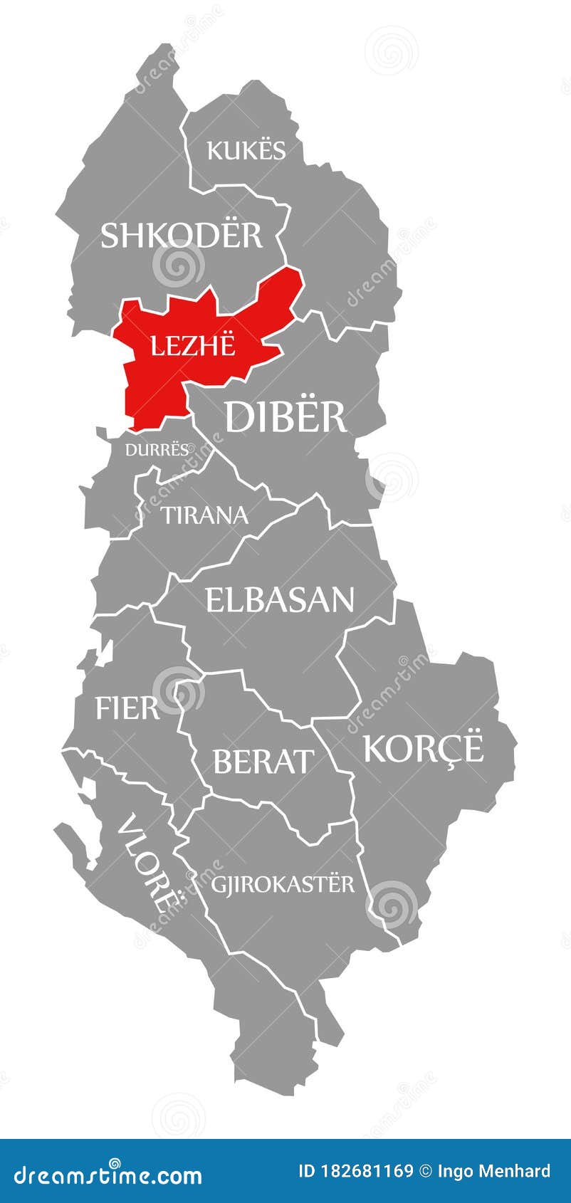 Lezhe Red Highlighted in Map of Albania Stock Vector - Illustration of ...