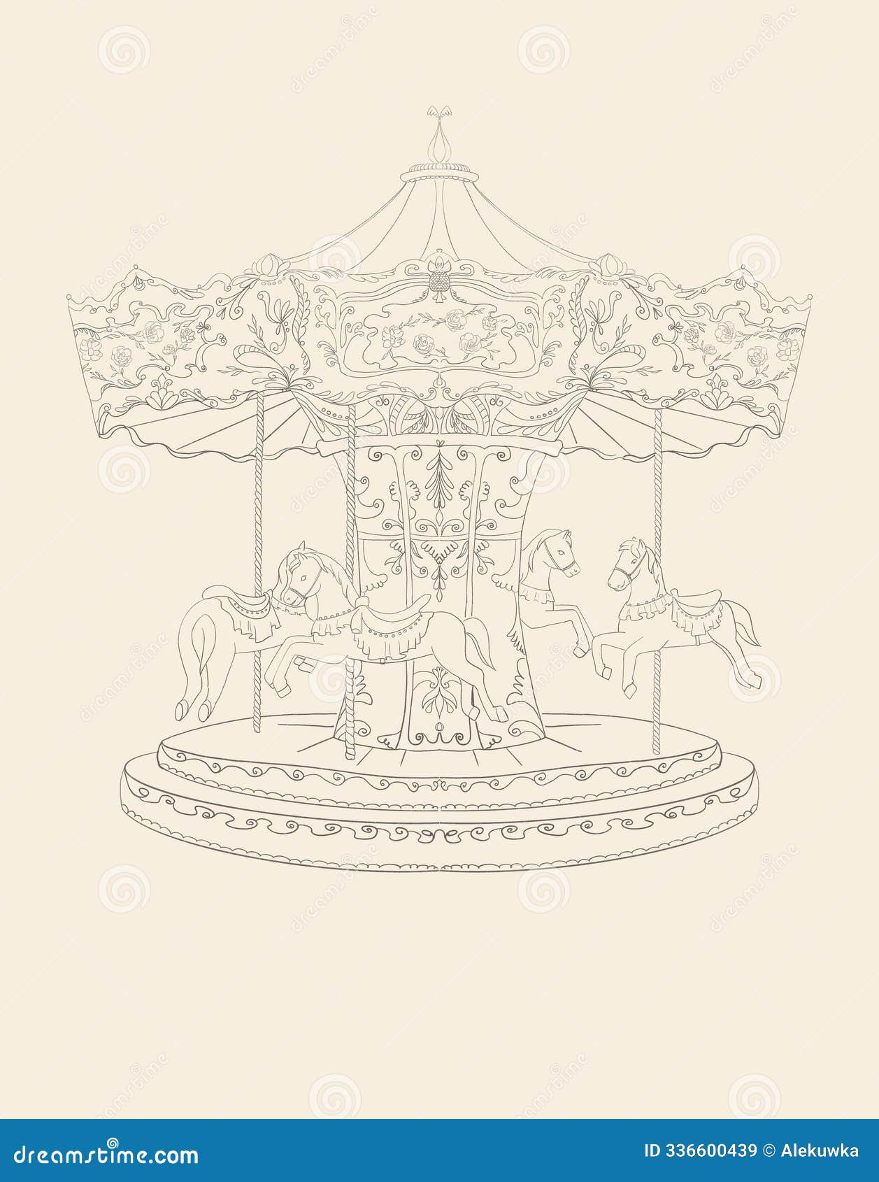 Vintage Carousel With Illuminated Horses, Isolated On White, Amusement ...