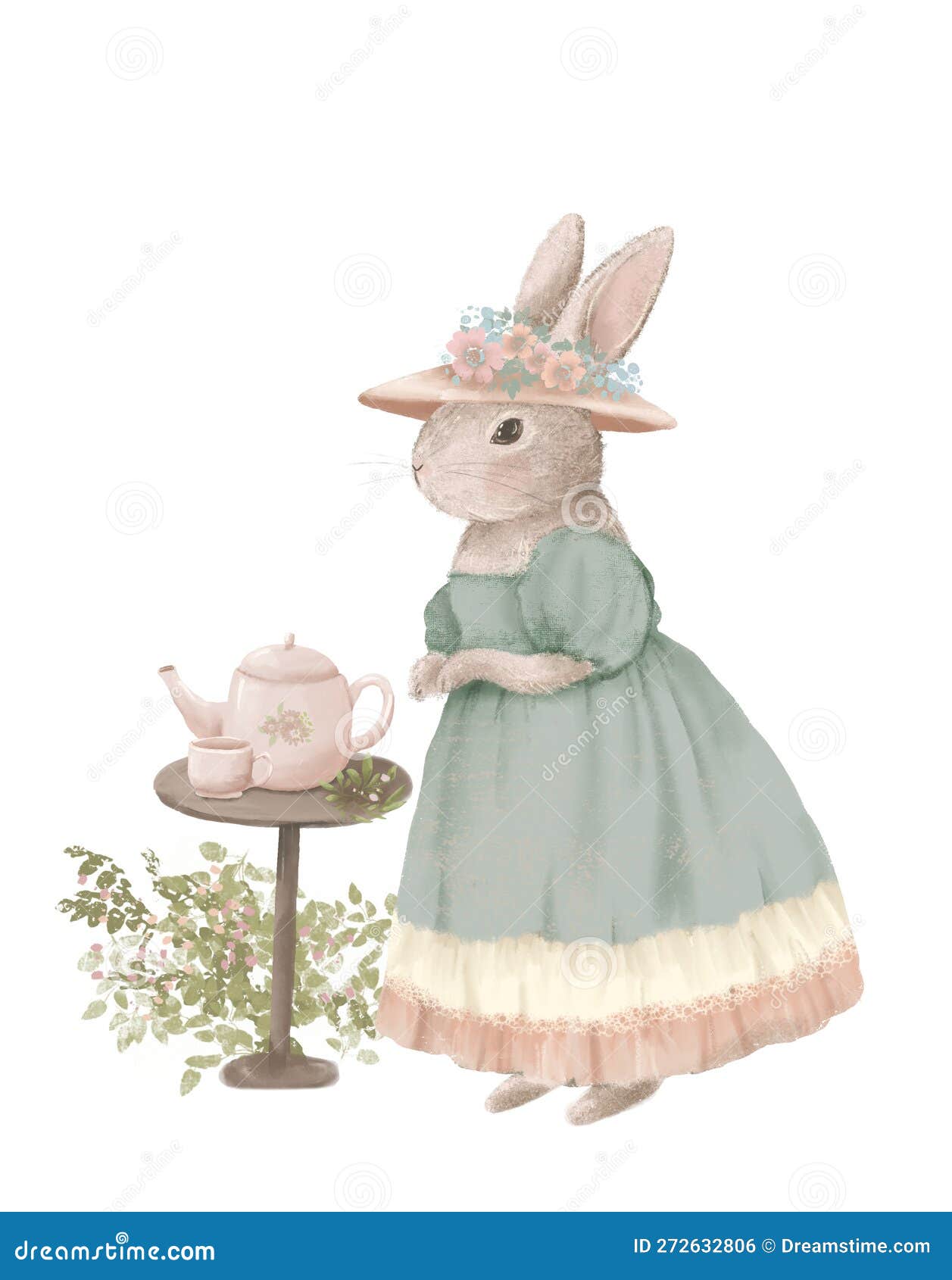 Pastel Vintage Bunny Drawing, Easter Bunny, Shabby Chic Drawing Stock ...