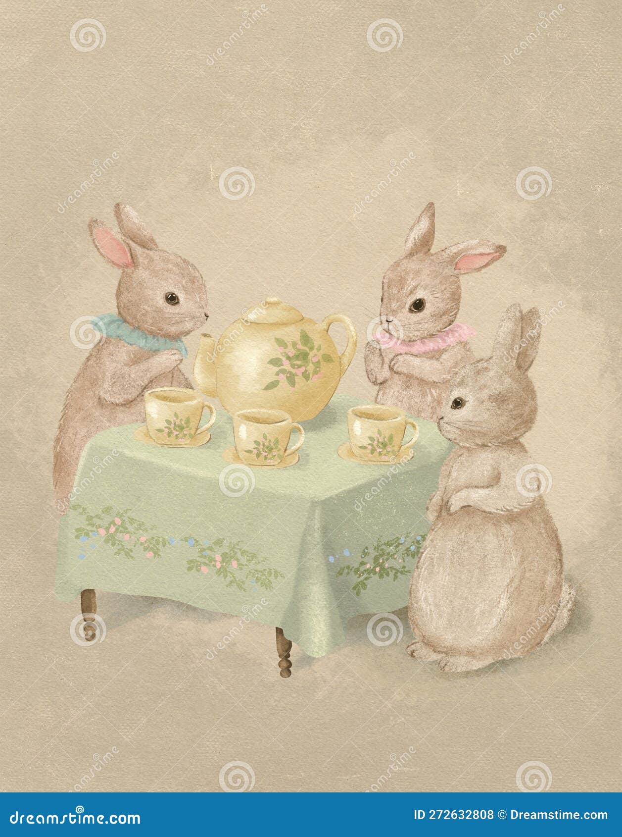 Pastel Vintage Bunny Drawing, Easter Bunny, Shabby Chic Drawing Stock ...