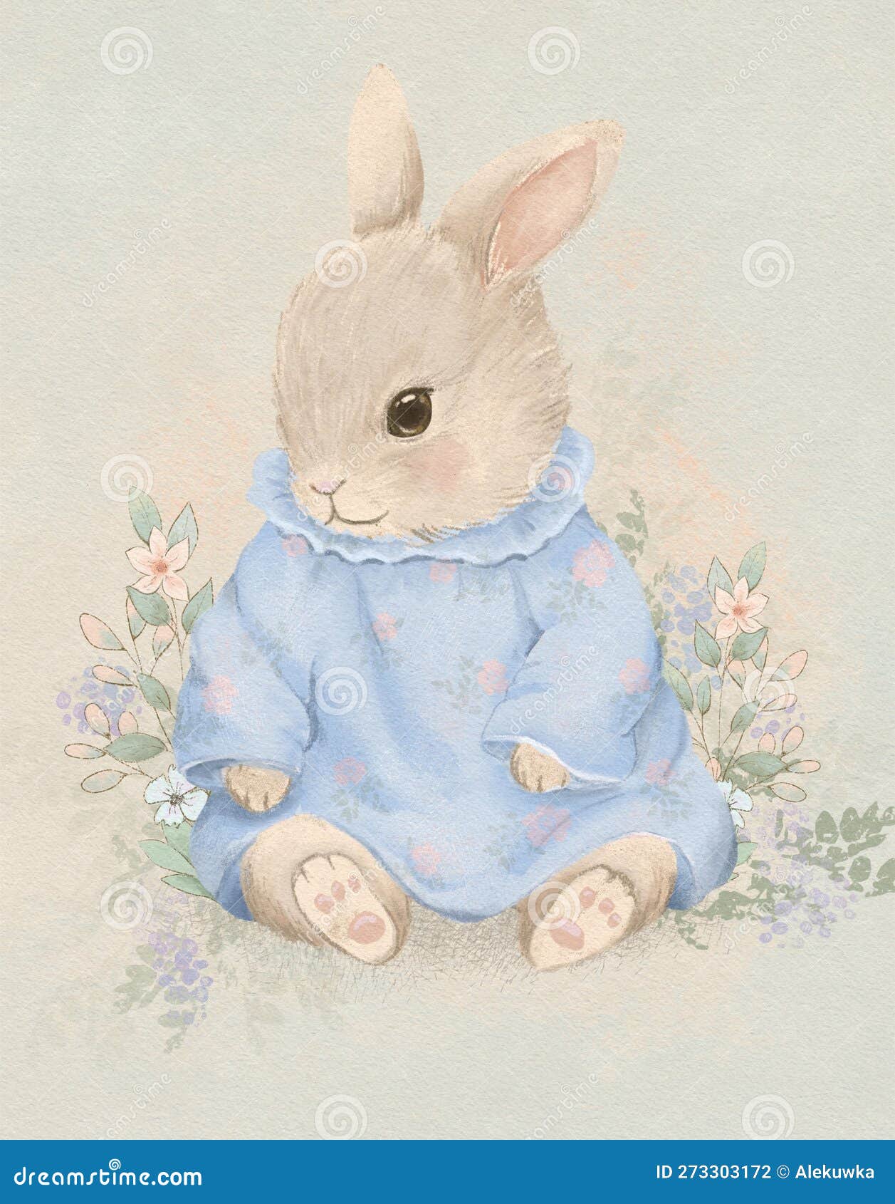 Pastel Vintage Bunny Drawing, Easter Bunny, Shabby Chic Drawing, Stock ...