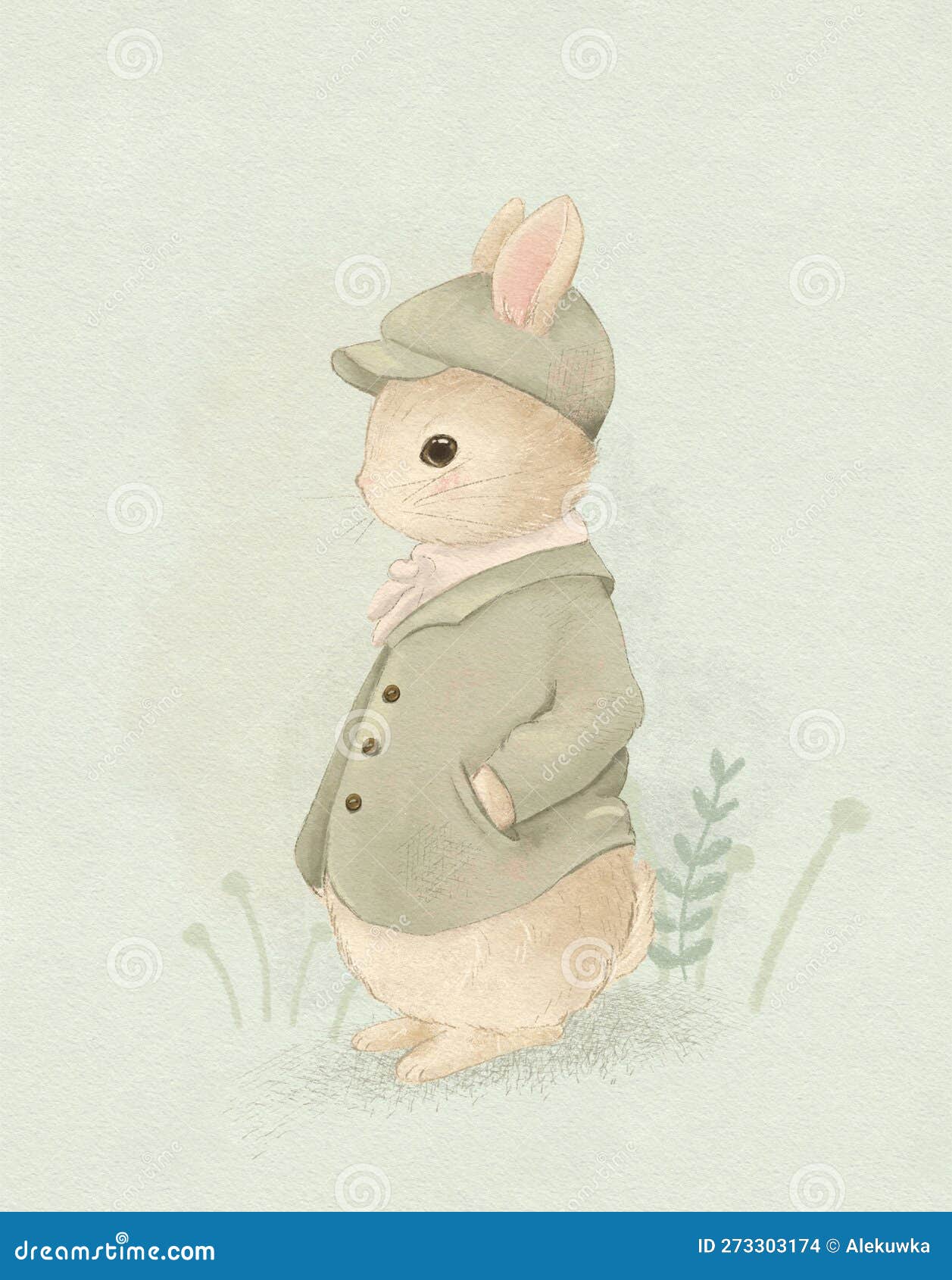 Pastel Vintage Bunny Drawing, Easter Bunny, Shabby Chic Drawing, Stock ...