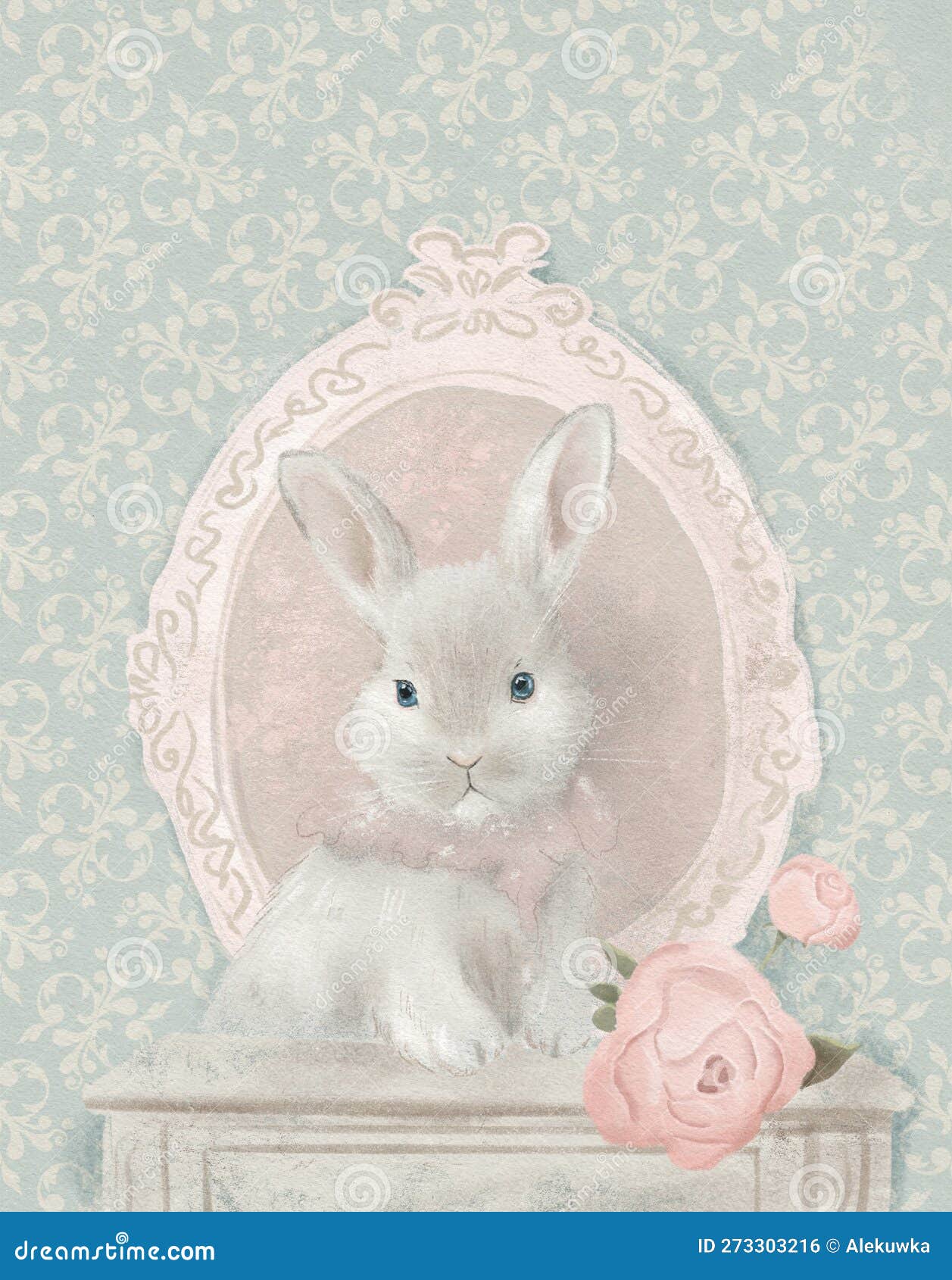 Pastel Vintage Bunny Drawing, Easter Bunny, Shabby Chic Drawing, Stock ...