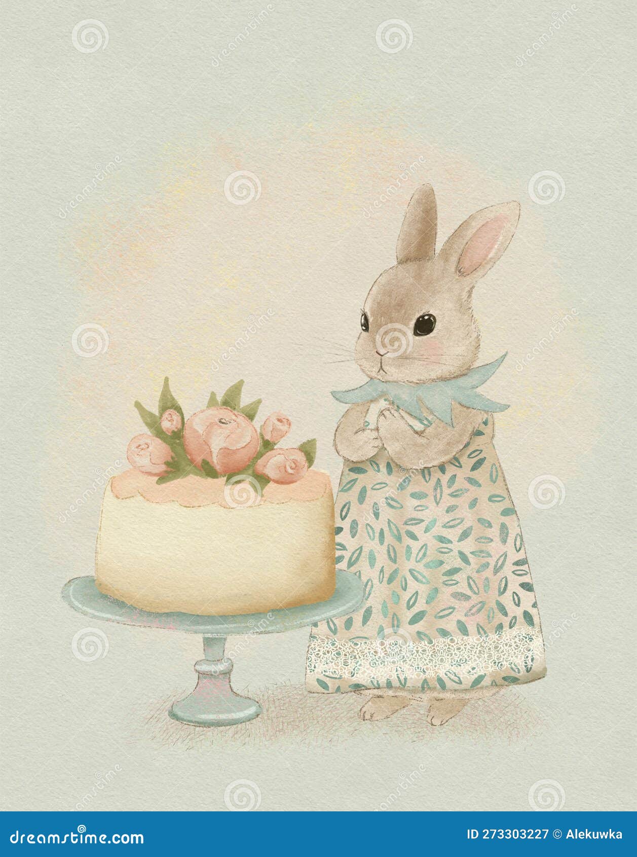 Pastel Vintage Bunny Drawing, Easter Bunny, Shabby Chic Drawing, Stock ...