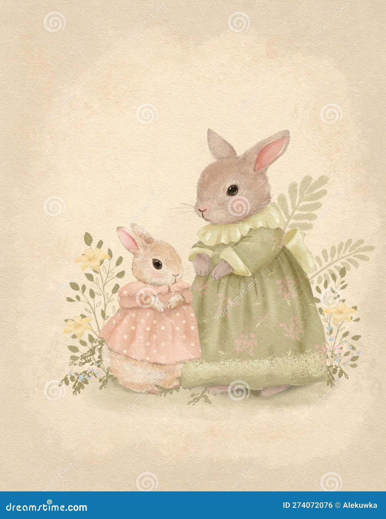 Vintage Bunny By Plane Illustration, Cute Painted Rabbit, Baby Animal ...