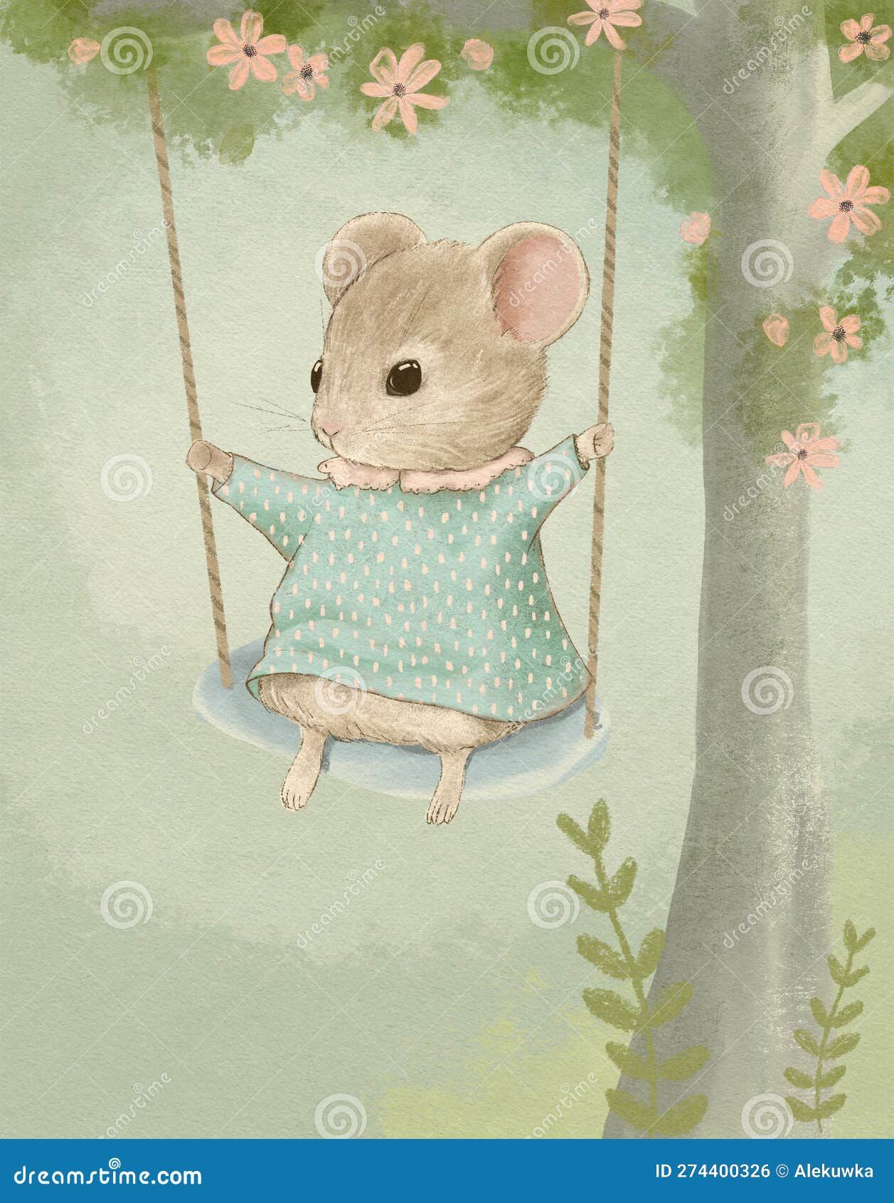 Pastel Vintage Mouse Drawing, Cute Baby Animal, Kids Birthday Card ...
