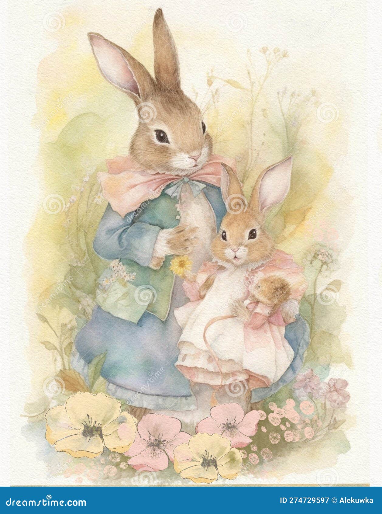 Pastel Vintage Bunny Drawing, Easter Bunny, Shabby Chic Drawing ...