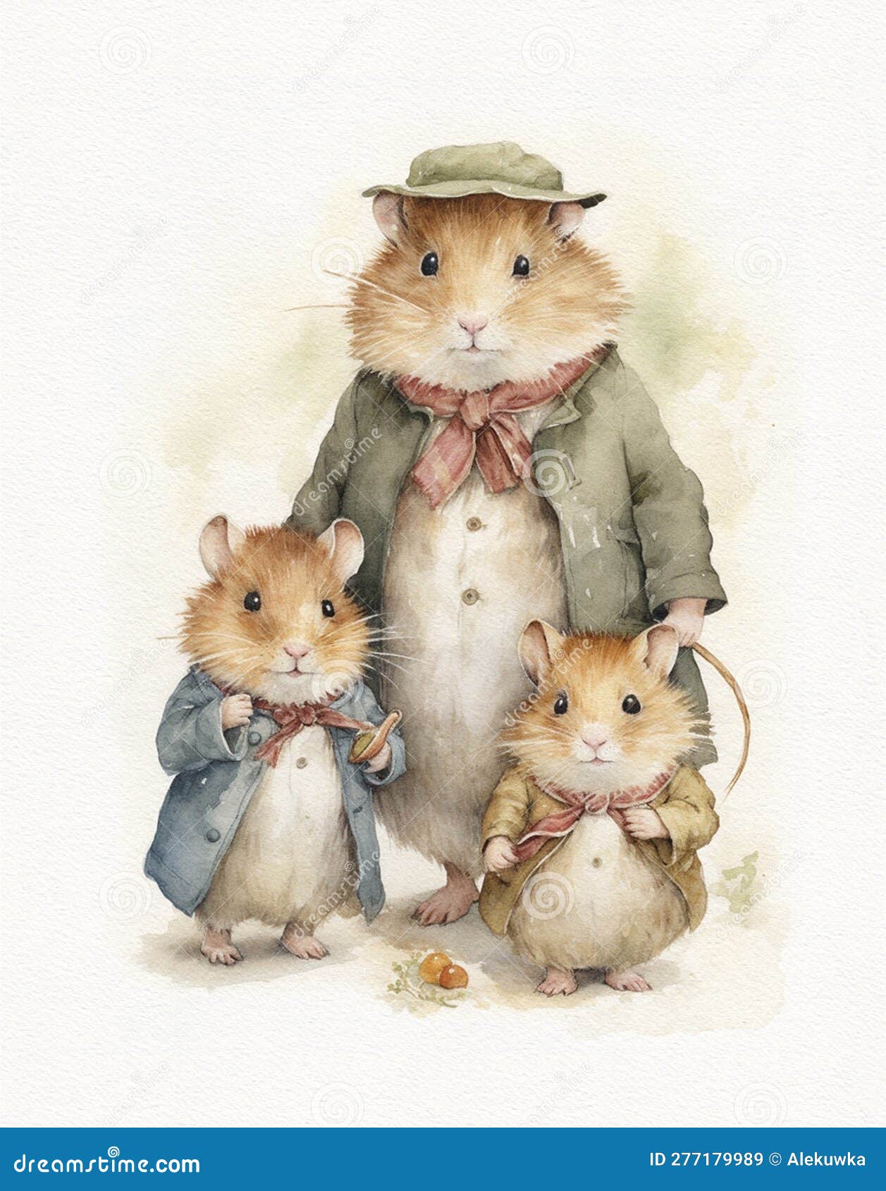 Watercolor Drawing Family of Hamsters, Cartoon Rodent Hamster Stock ...
