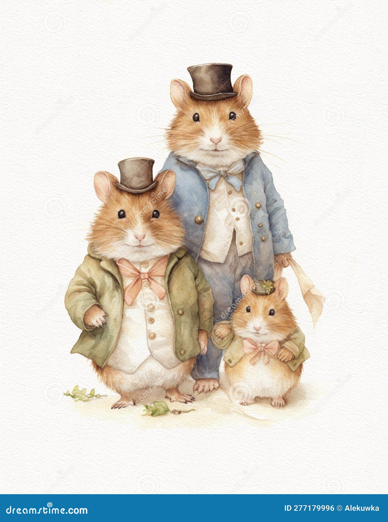 Watercolor Drawing Family of Hamsters, Cartoon Rodent Hamster Stock ...