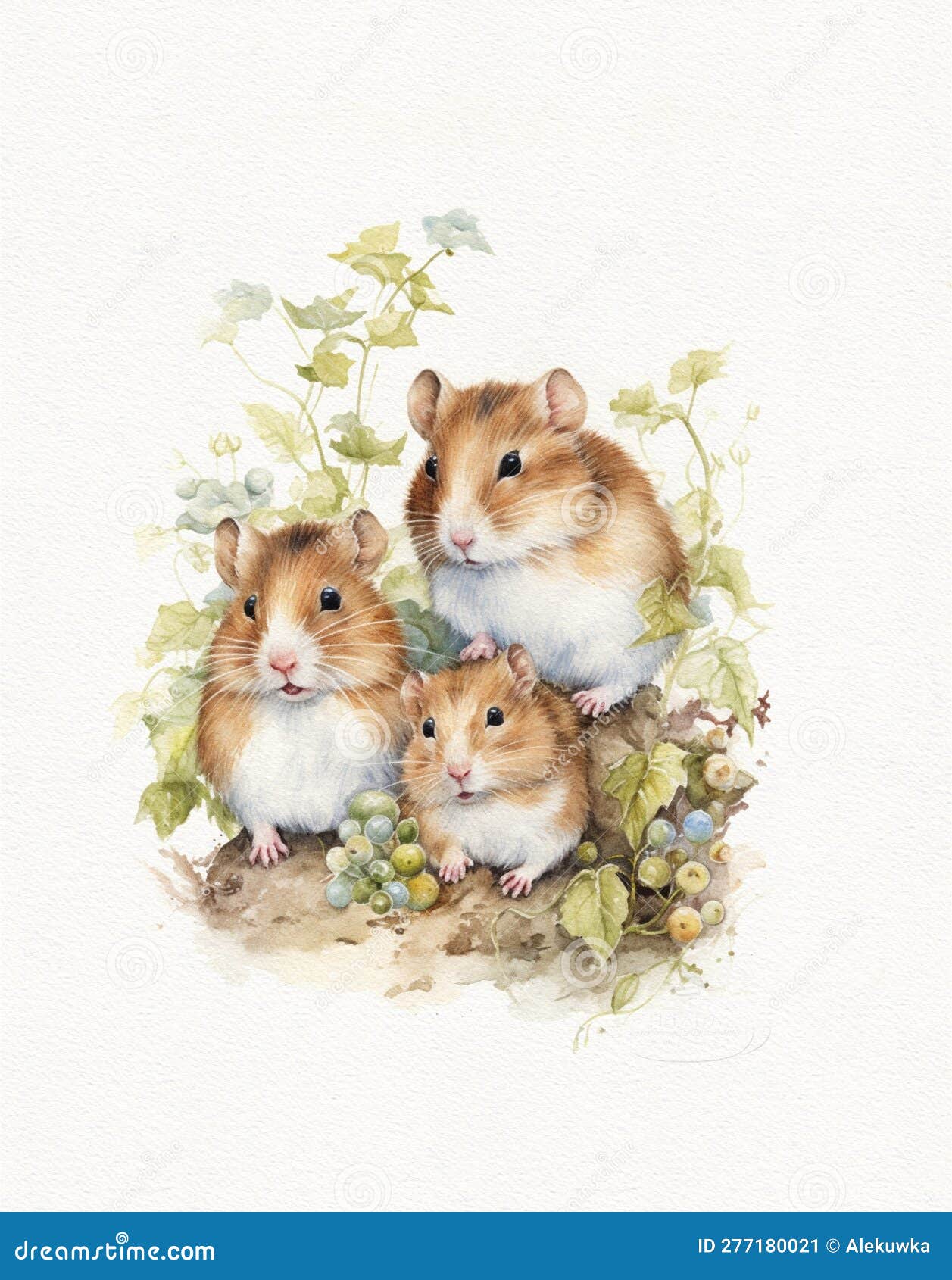 Watercolor Drawing Family of Hamsters, Cartoon Rodent Hamster Stock ...