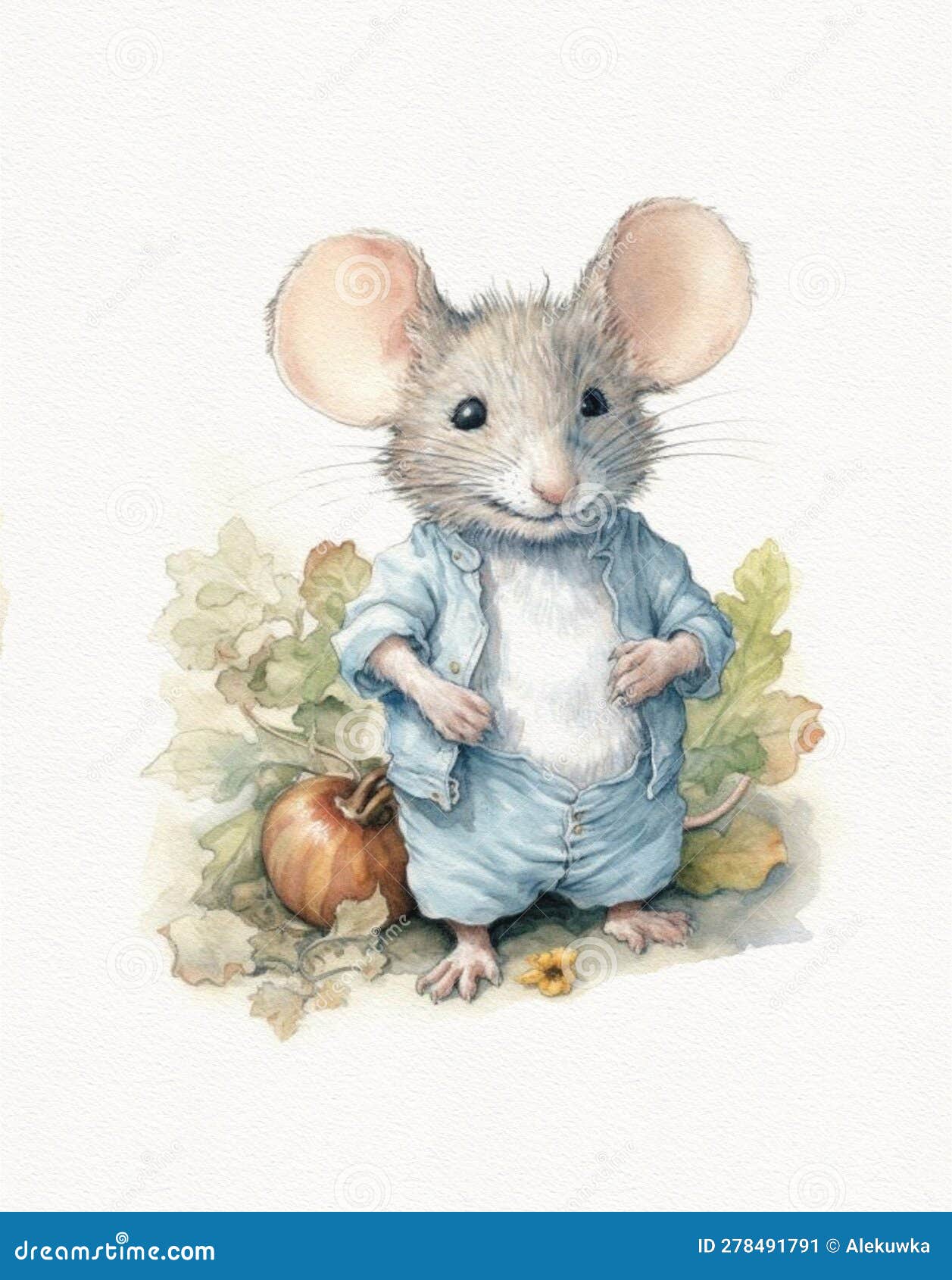 Watercolor Drawing of a Cute Little Mouse in Vintage Clothes on a White ...