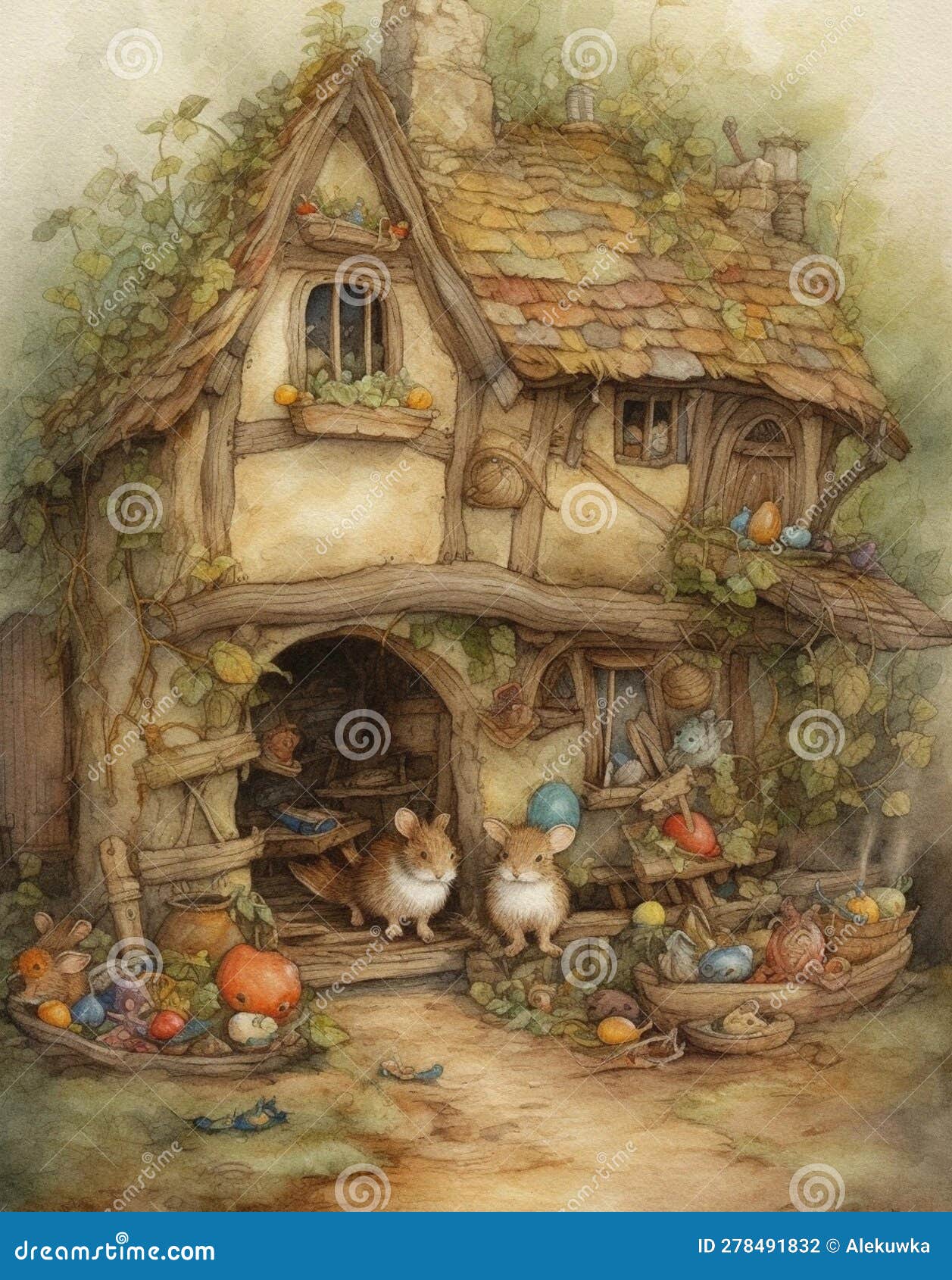 Watercolor Drawing of a Mouse House, Fabulous Animal House, Vintage ...