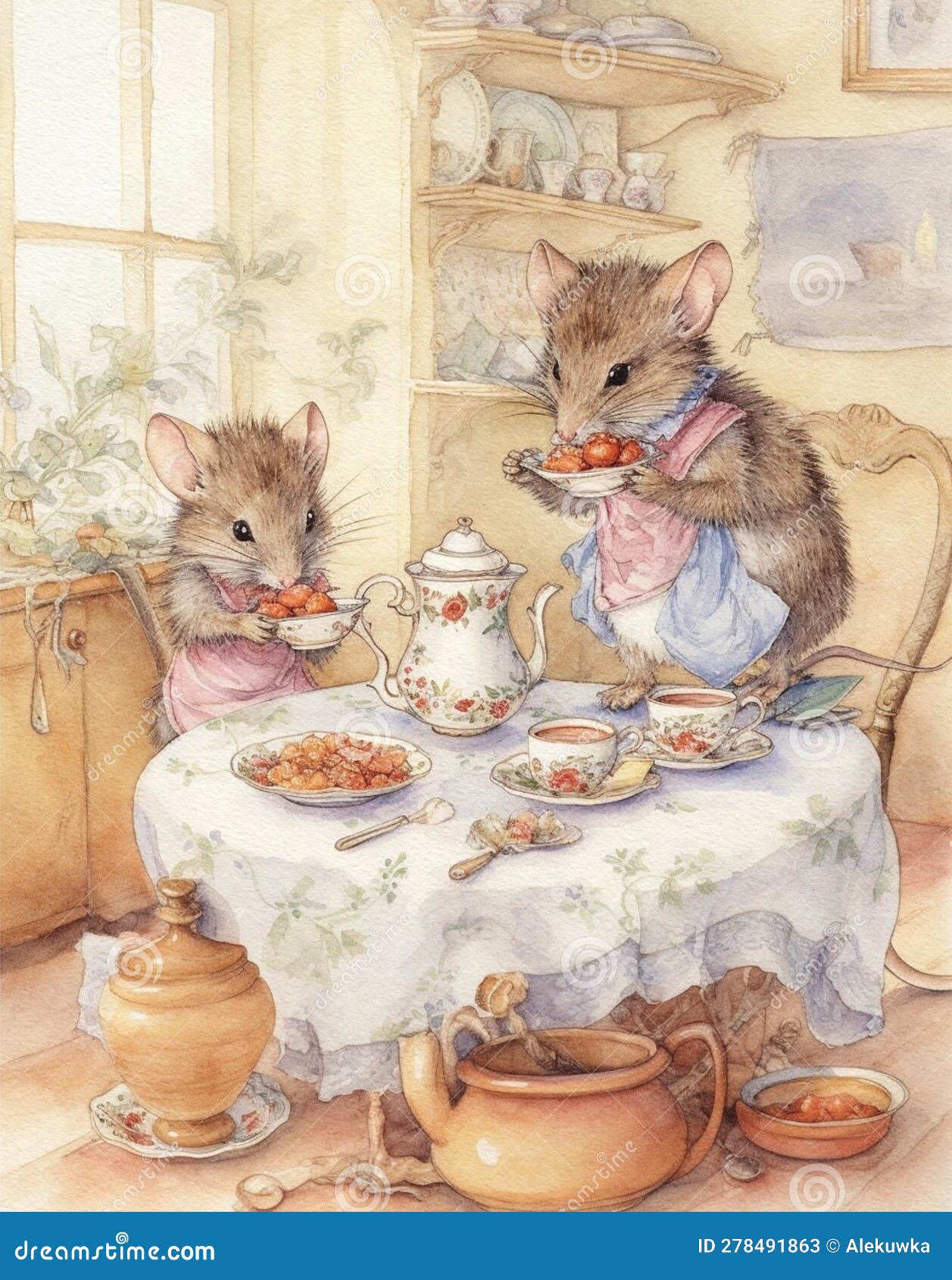 Watercolor Vintage Drawing Children S Book Illustration Family of Mice ...