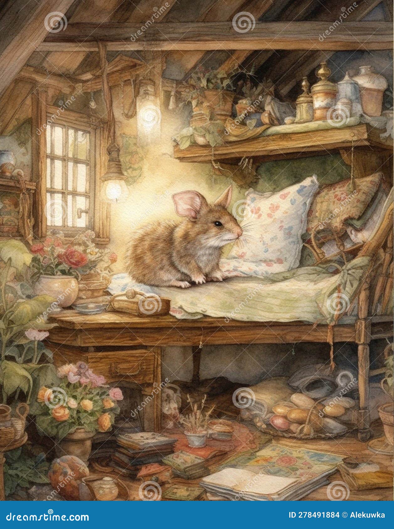 Watercolor Vintage Drawing Children S Book Illustration Family of Mice ...