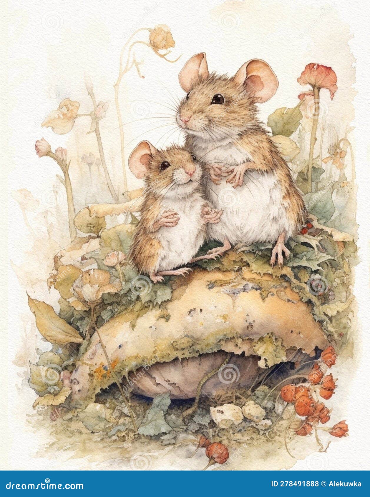 Watercolor Vintage Drawing Children S Book Illustration Family of Mice ...