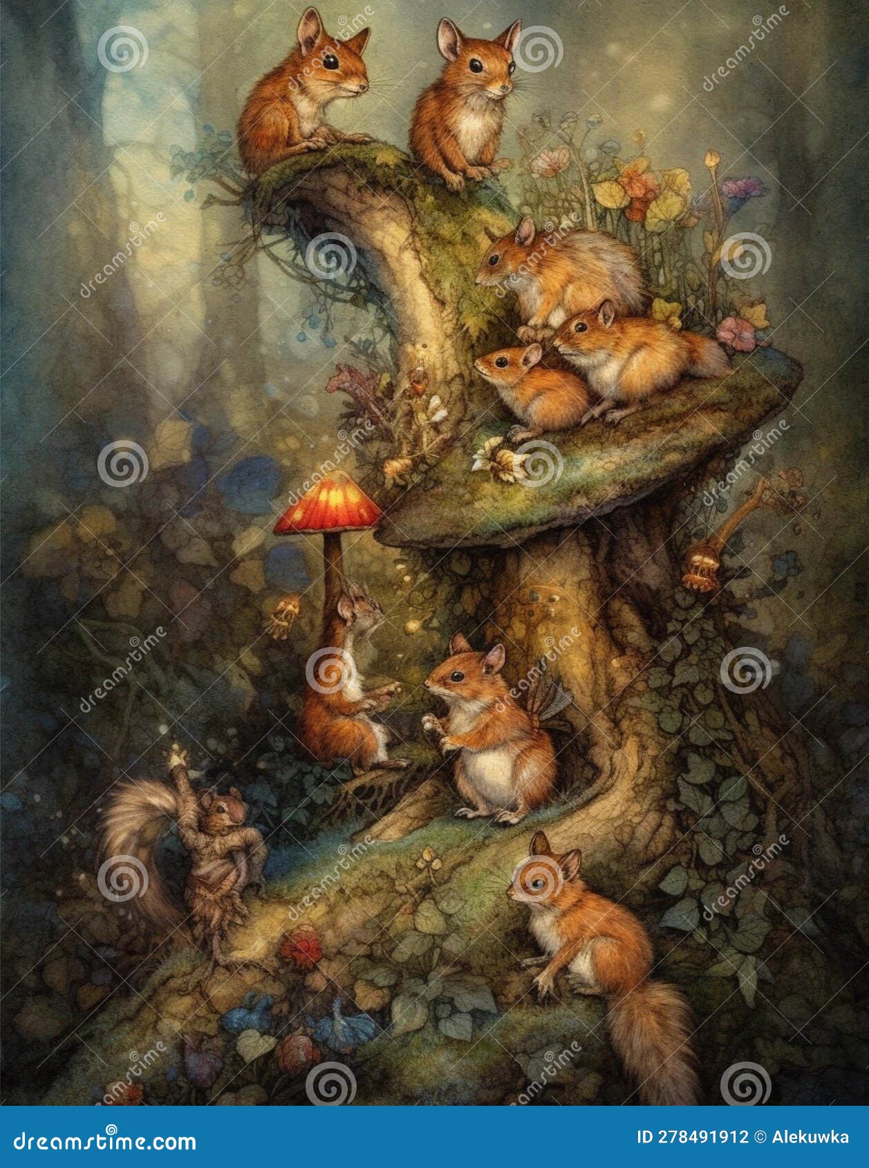 Watercolor Vintage Drawing Children S Book Illustration Family of Mice ...