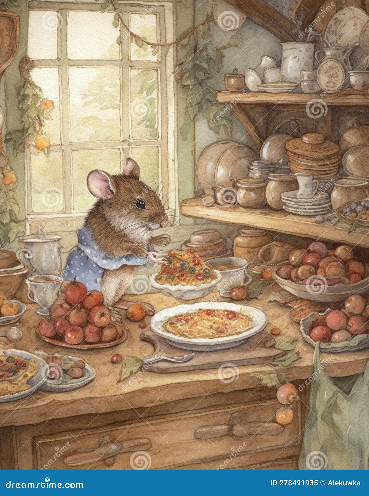 Watercolor Drawing Mouse Chef Cooks in the Kitchen, Forest House Stock ...