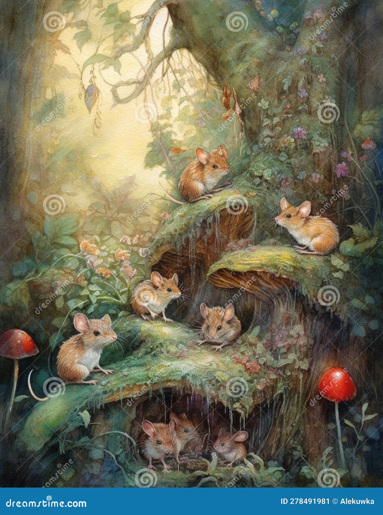 Watercolor Vintage Drawing Children S Book Illustration Family of Mice ...