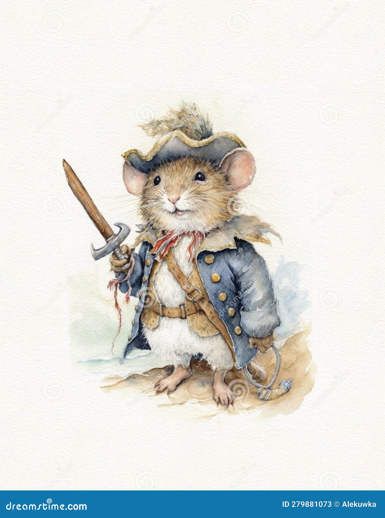 Watercolor Drawing of a Mouse Captain of a Pirate Ship, the Adventure ...