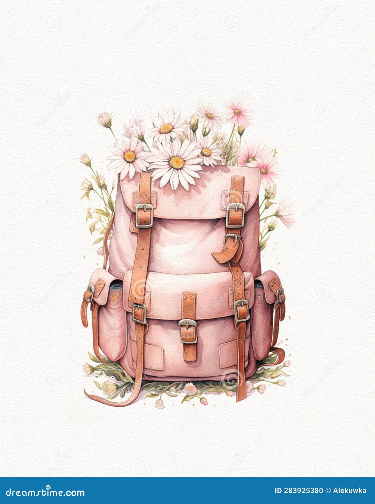 Watercolor Drawing of a Backpack, Hand Bag, with Flowers, Go To School ...