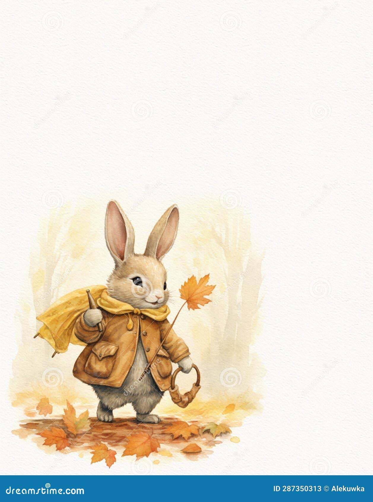 Watercolor Drawing of a Rabbit in Autumn, Thanksgiving Day Card, Autumn ...
