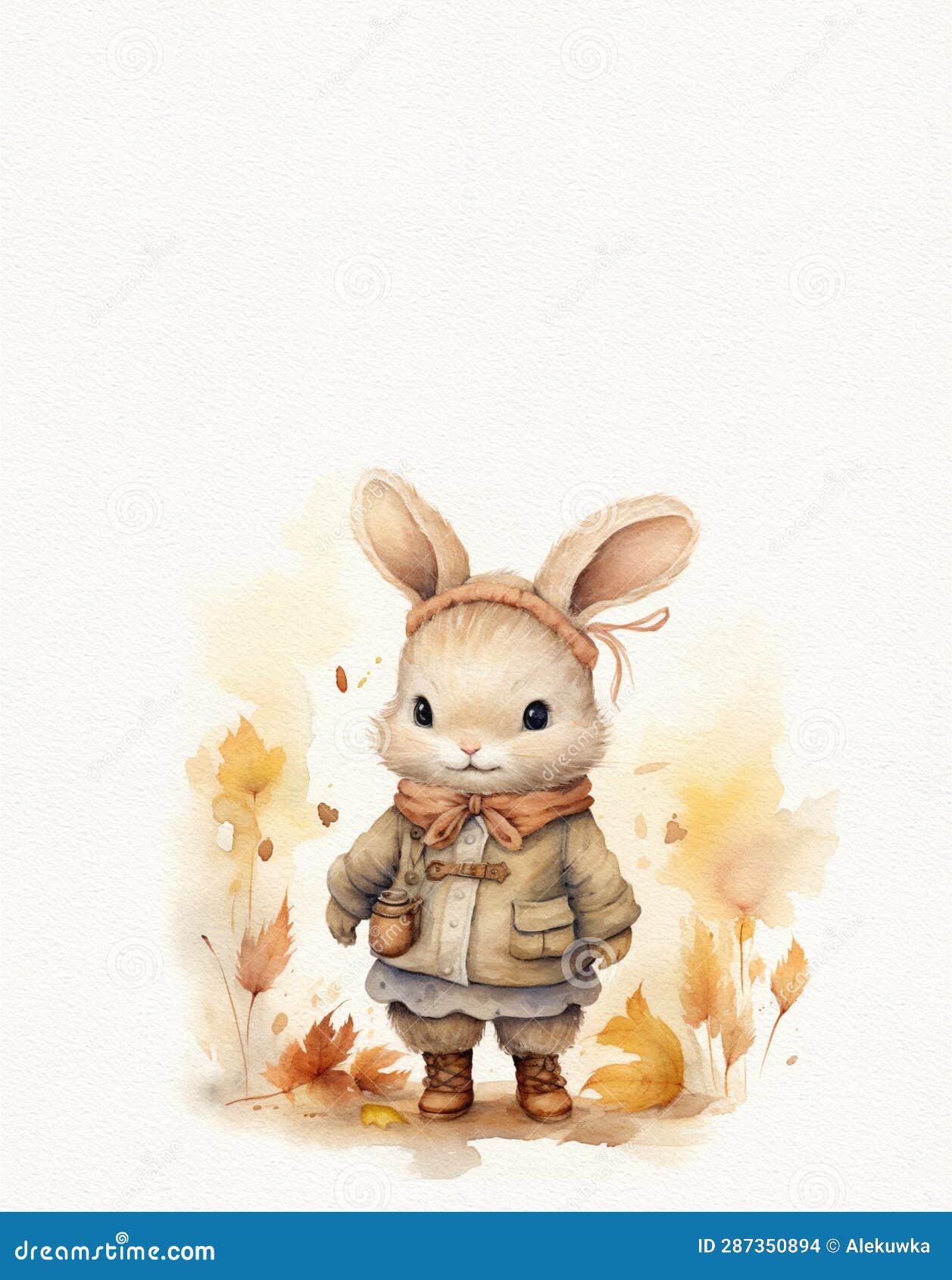 Watercolor Drawing of a Rabbit in Autumn, Thanksgiving Day Card, Autumn ...