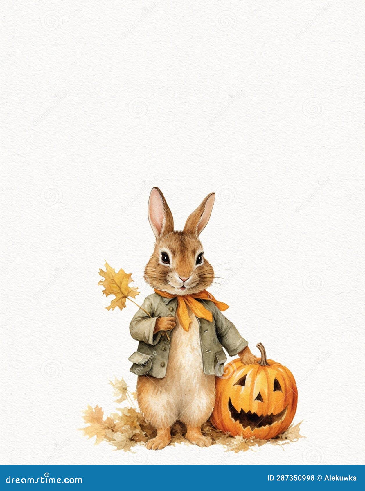 Watercolor Drawing of a Rabbit in Autumn, Thanksgiving Day Card, Autumn ...