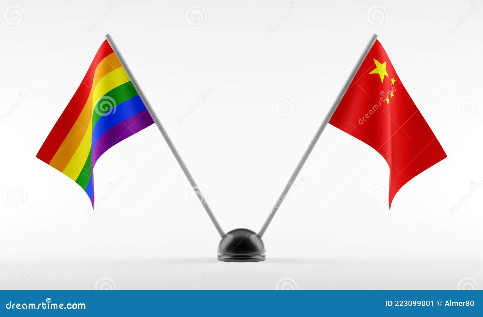 LGBT and China Flags on Decorative Stand. Isolated on a White ...
