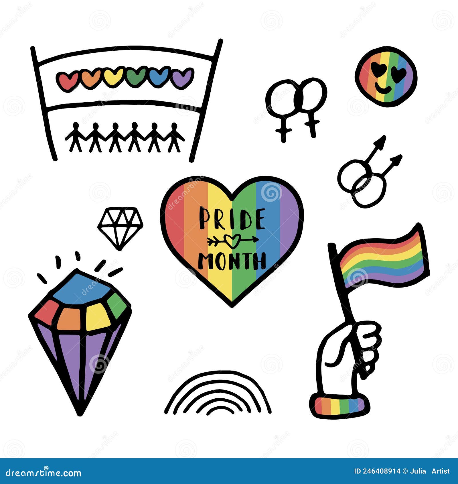 Lgbt Doodle Set Rainbow Flag Pride Month Stock Vector Illustration Of Pride Icon 246408914