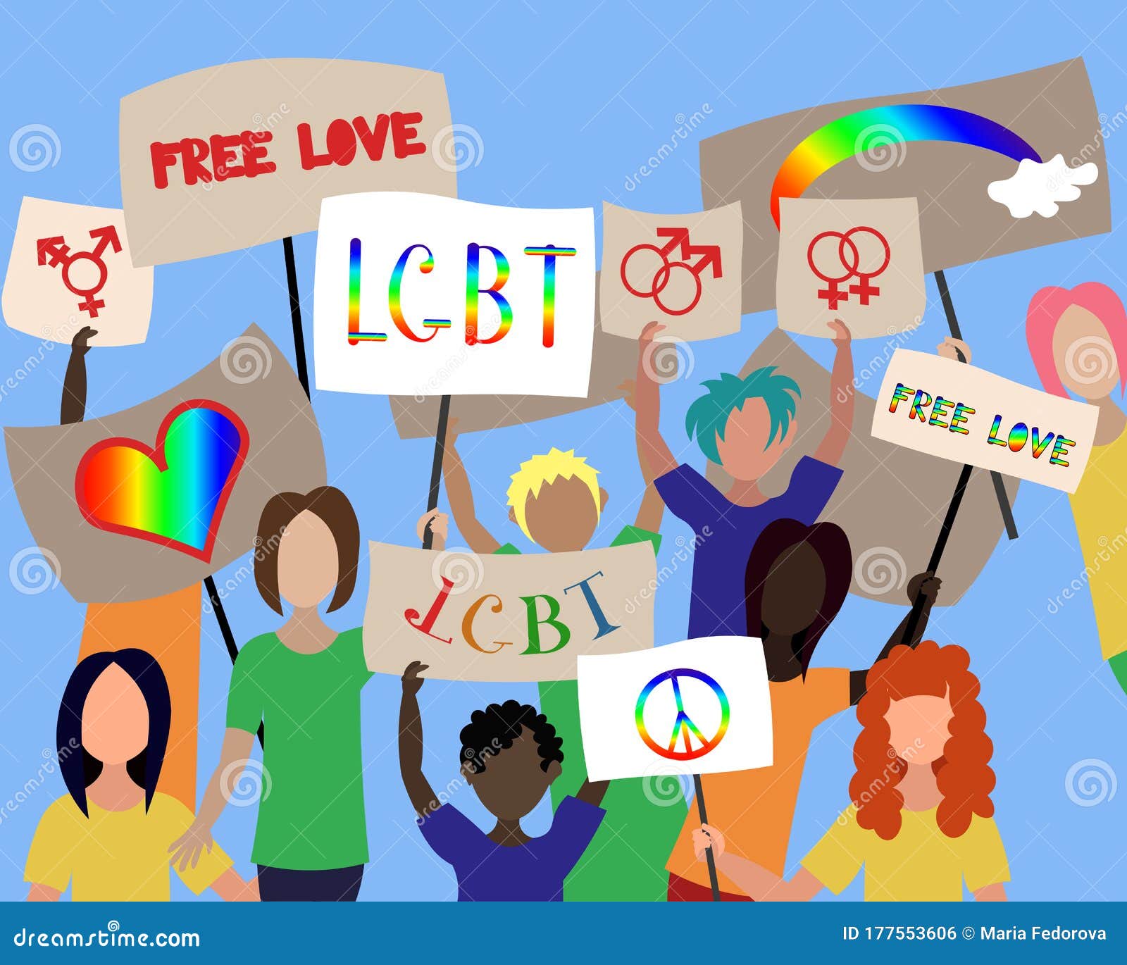 A Group of Protesting People with Posters. LGBT Stock Illustration ...