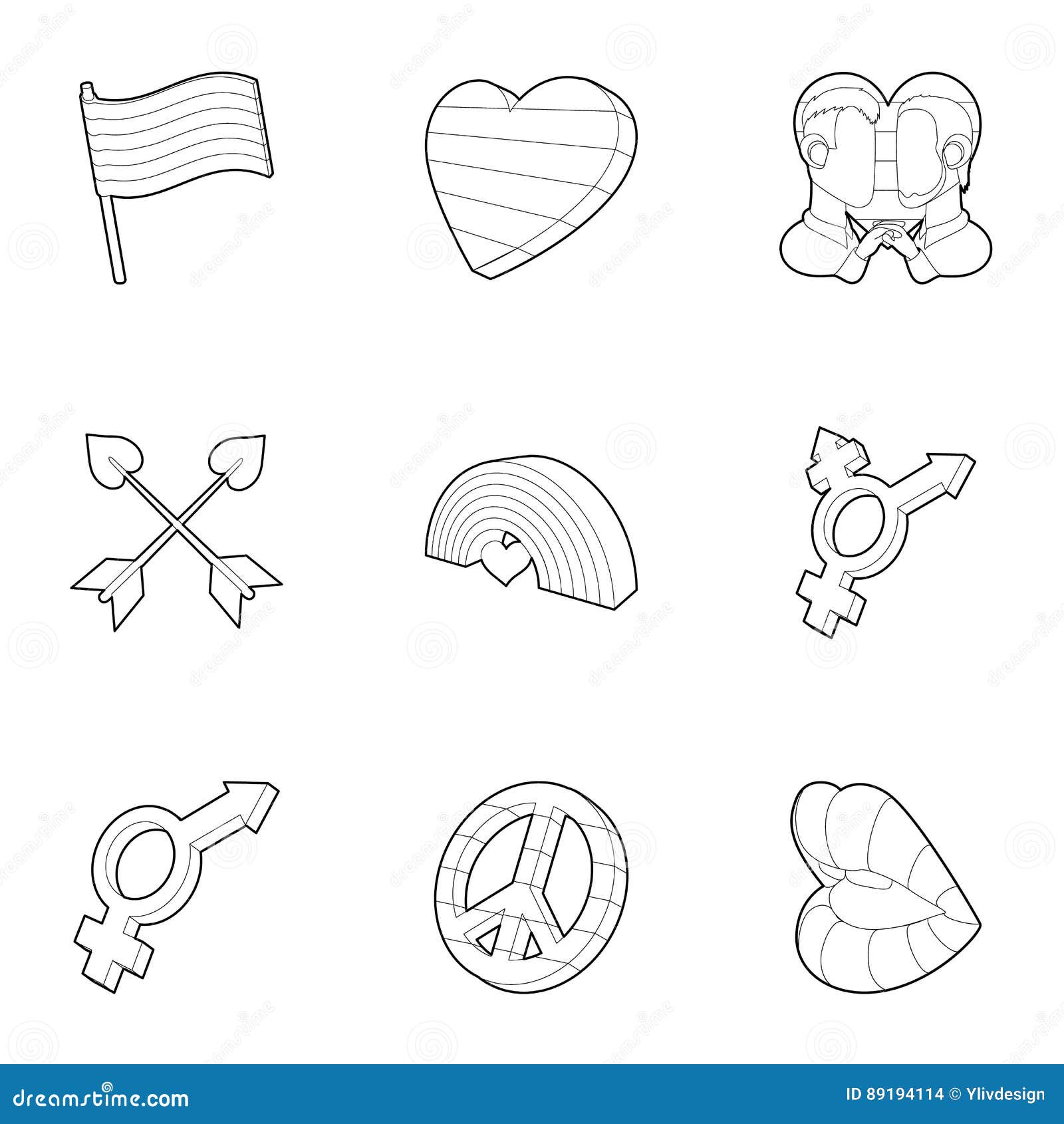 LGBT Icons Set, Outline Style Stock Vector - Illustration of object ...