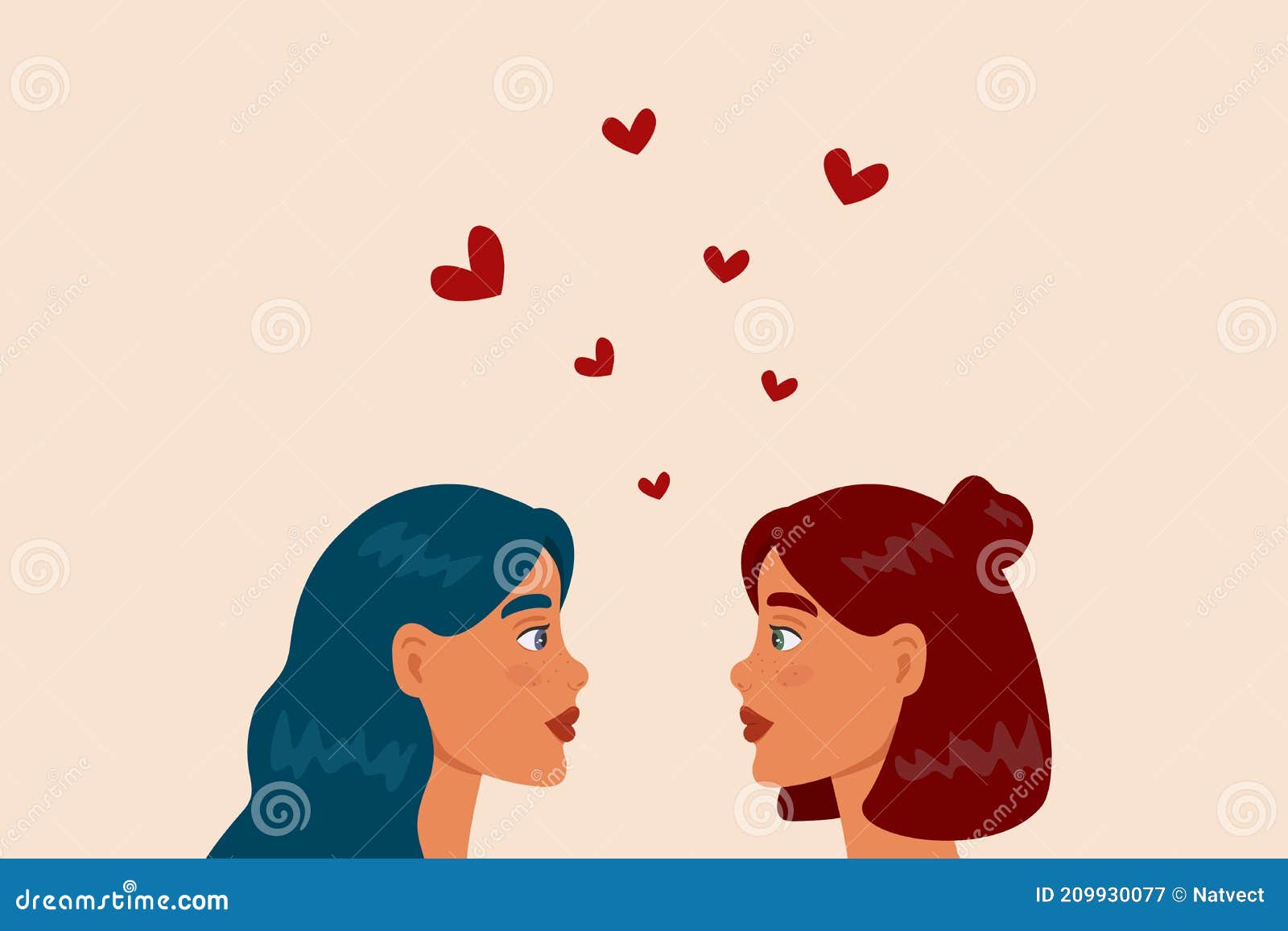Two Lesbian Girls Hand To Hand Silhouette Illustration Isolated On