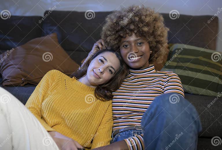 Lgbt Multiracial Lesbian Women Looking At Camera Lovely Couple